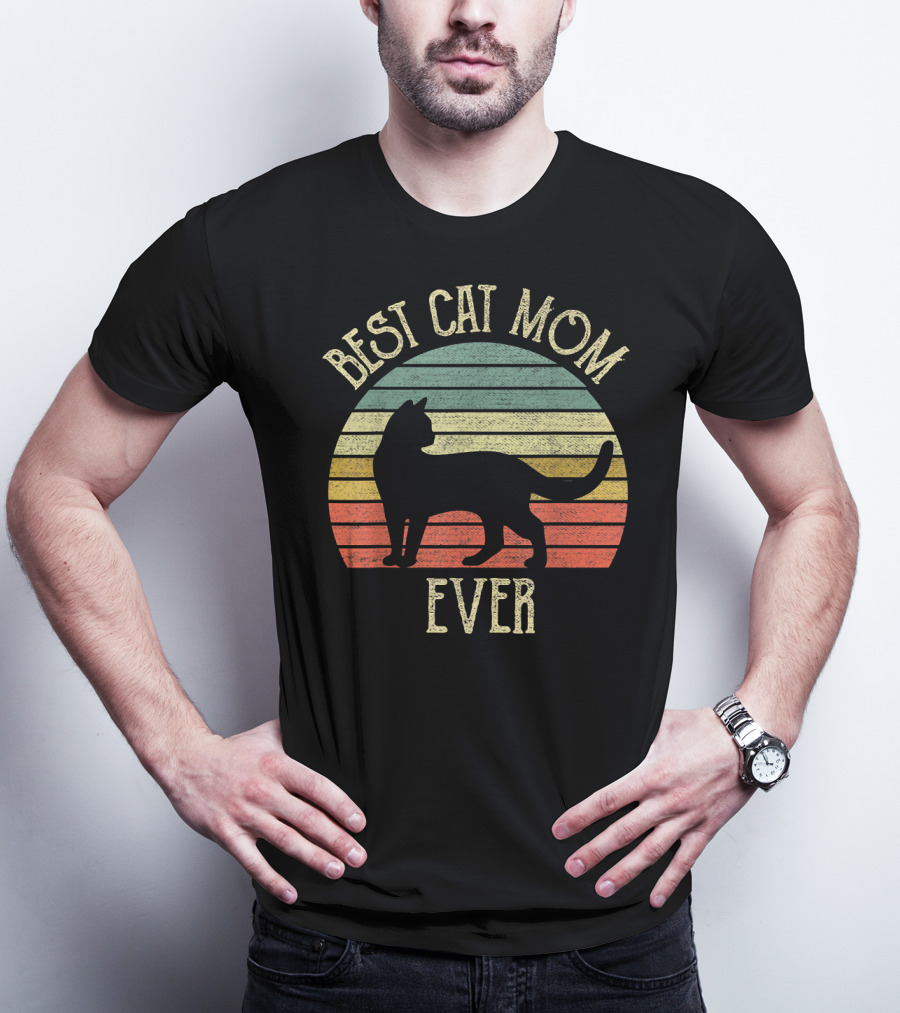 Vintage Best Cat Mom Ever Retro Stripes Cat Lovers T-Shirt