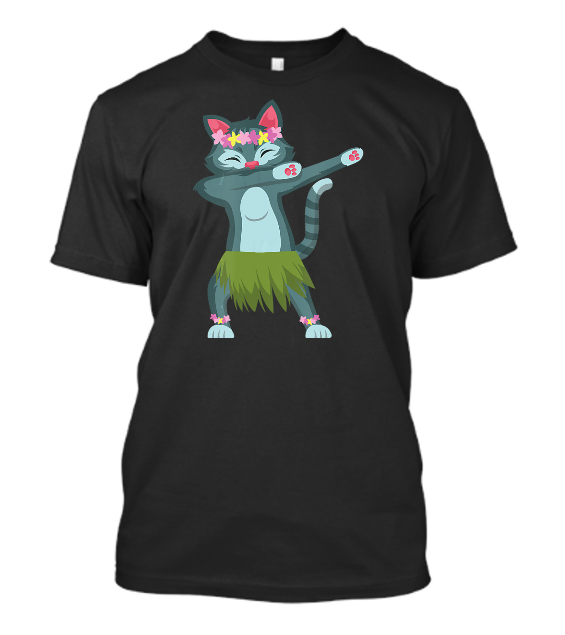 Aloha Cat Hawaiian Dance Mele Kalikimaka Hula Kitty With Floral Crown And Grass Skirt T-Shirt