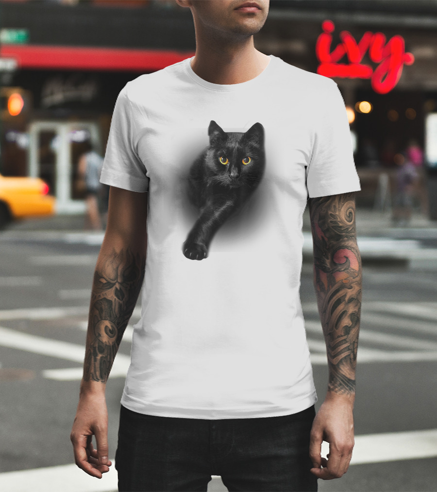 Black Cat Yellow Eyes Cats Iconic Feline Expression T-Shirt