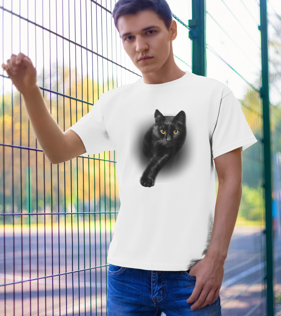 Black Cat Yellow Eyes Cats Iconic Feline Expression T-Shirt