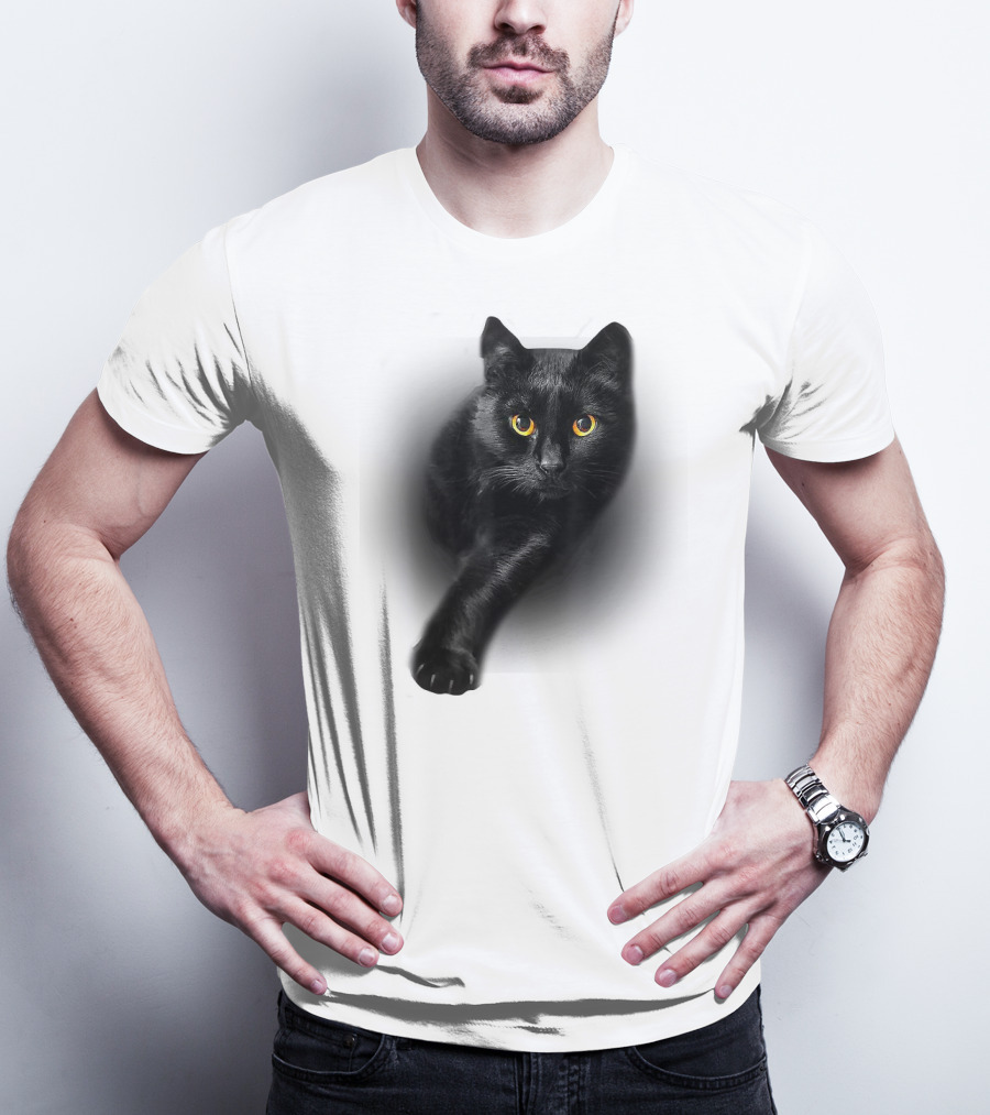 Black Cat Yellow Eyes Cats Iconic Feline Expression T-Shirt