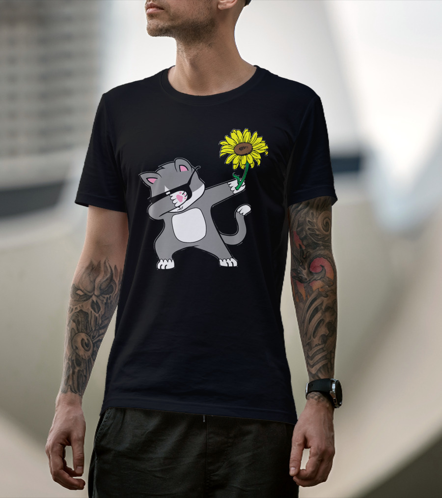 Dabbing Kitty Cat Sunflower Autism Awareness Iconic Symbols T-Shirt