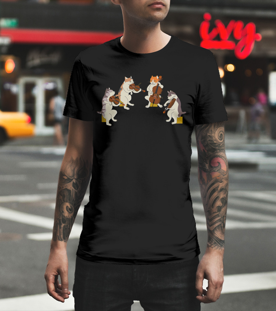 Playful Cats Orchestra Violin Cello Music Cat Lover T-Shirt