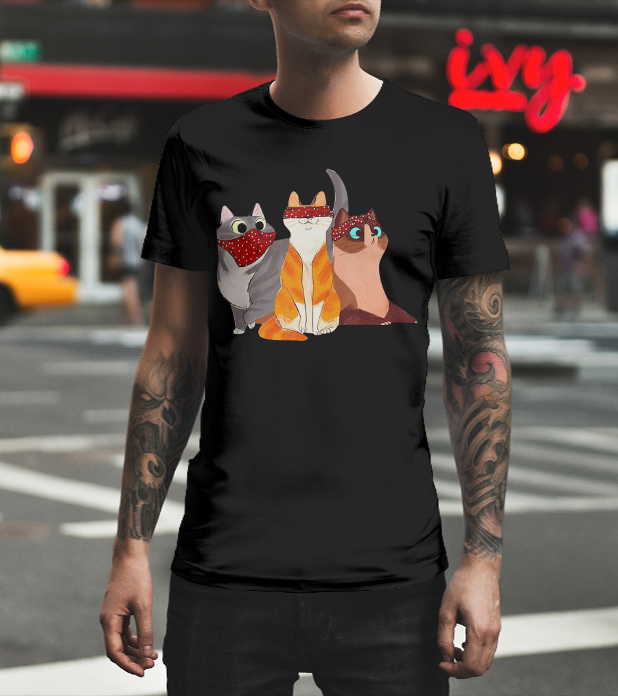 Polka Dot Bandana-Wearing Funny Cats Trio For Lovers T-Shirt