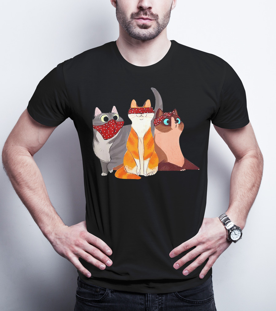 Polka Dot Bandana-Wearing Funny Cats Trio For Lovers T-Shirt
