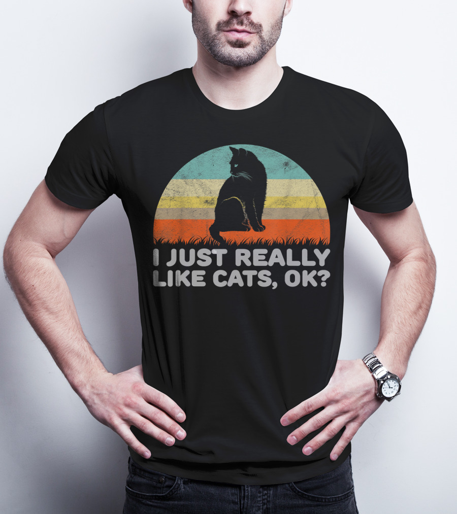 I Just Really Like Cats OK Retro T-Shirt