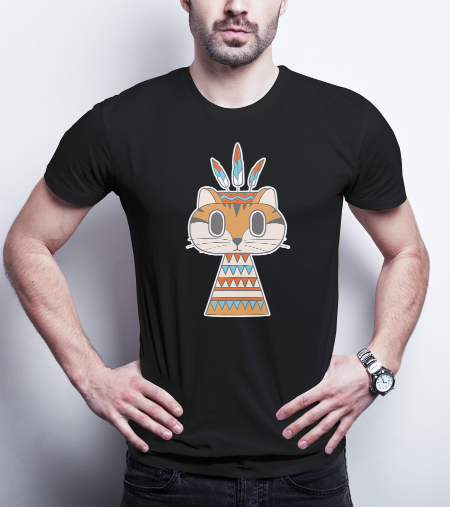 Native Cat American Boho Tribal Feathers T-Shirt