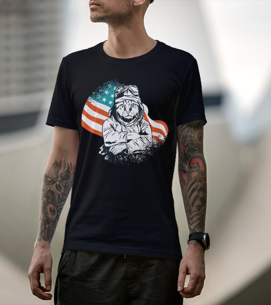Patriotic Cat Aviator With American Flag For Cat Lovers T-Shirt