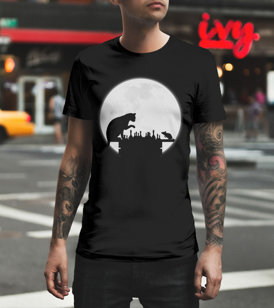 The Chess Match Of Cat And Mouse Under The Full Moon T-Shirt