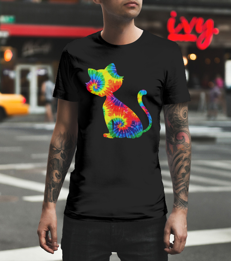 Tie Dye Colorful Kitten Cat Spiral T-Shirt