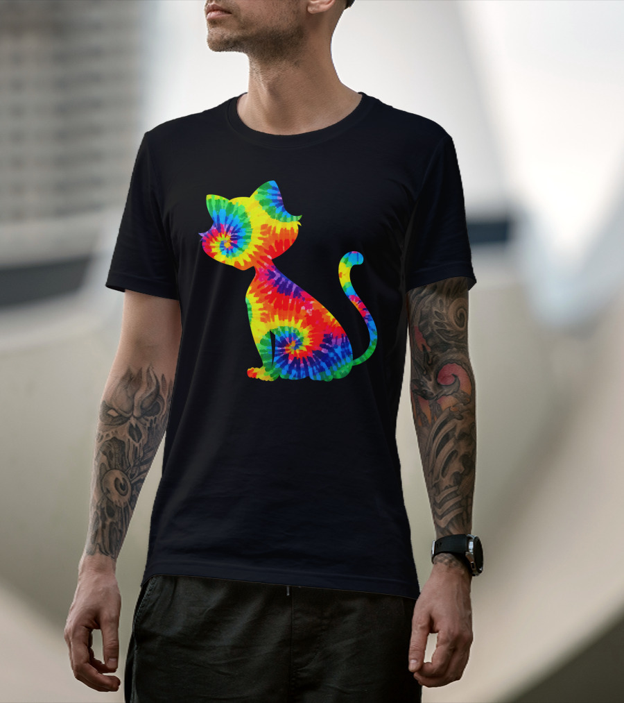 Tie Dye Colorful Kitten Cat Spiral T-Shirt