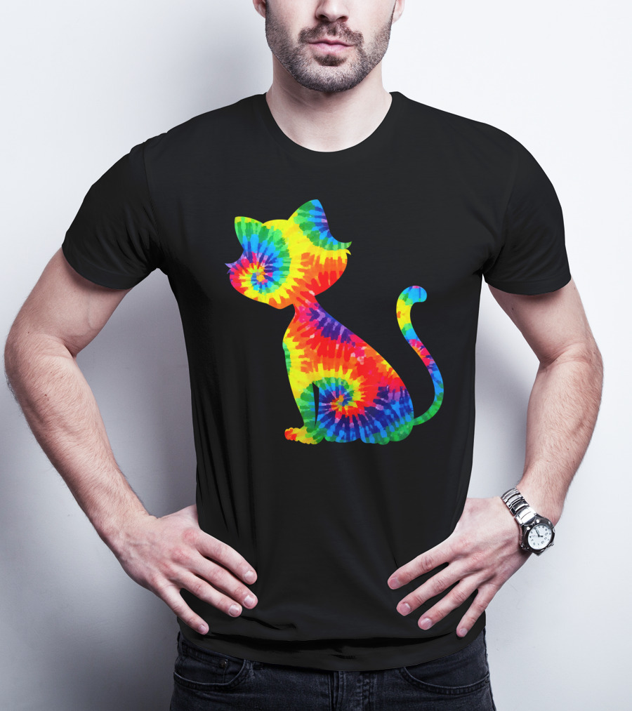 Tie Dye Colorful Kitten Cat Spiral T-Shirt
