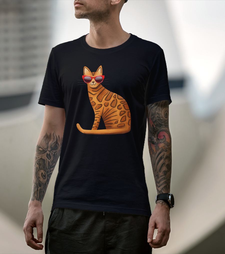 Best Cool Bengal Cat With Red Sunglasses For Summer T-Shirt