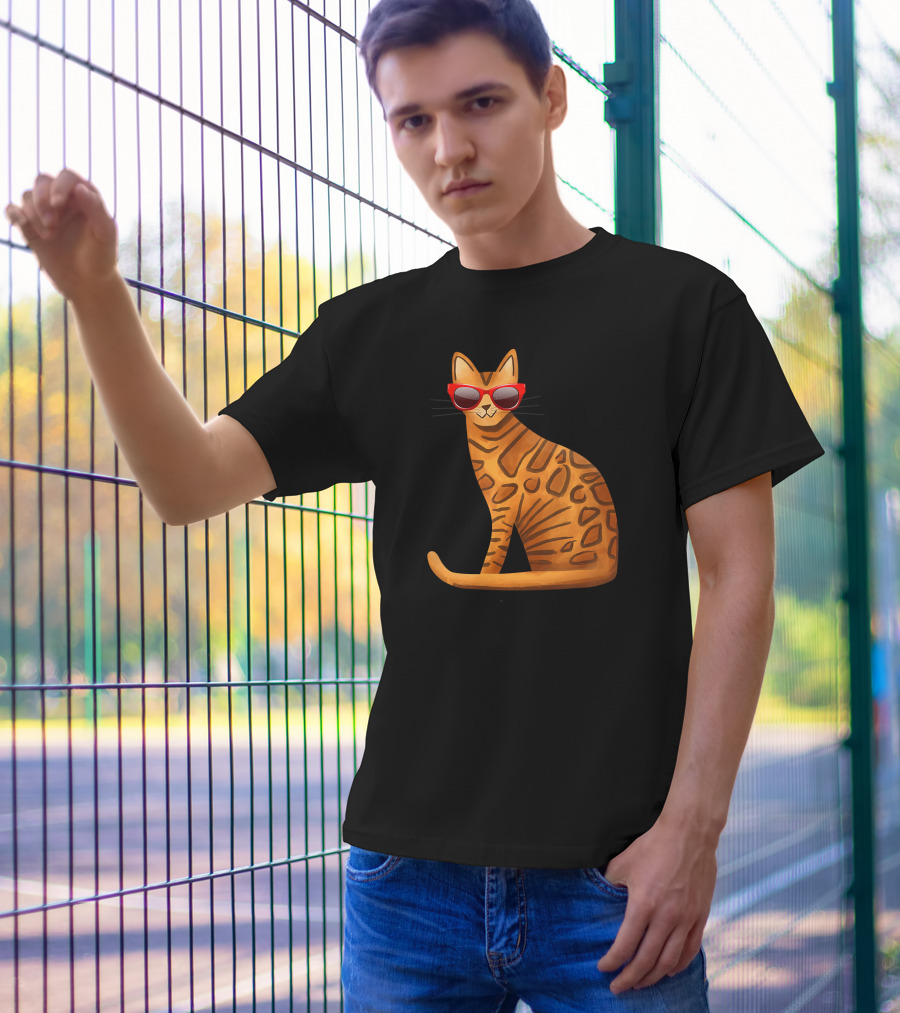 Best Cool Bengal Cat With Red Sunglasses For Summer T-Shirt