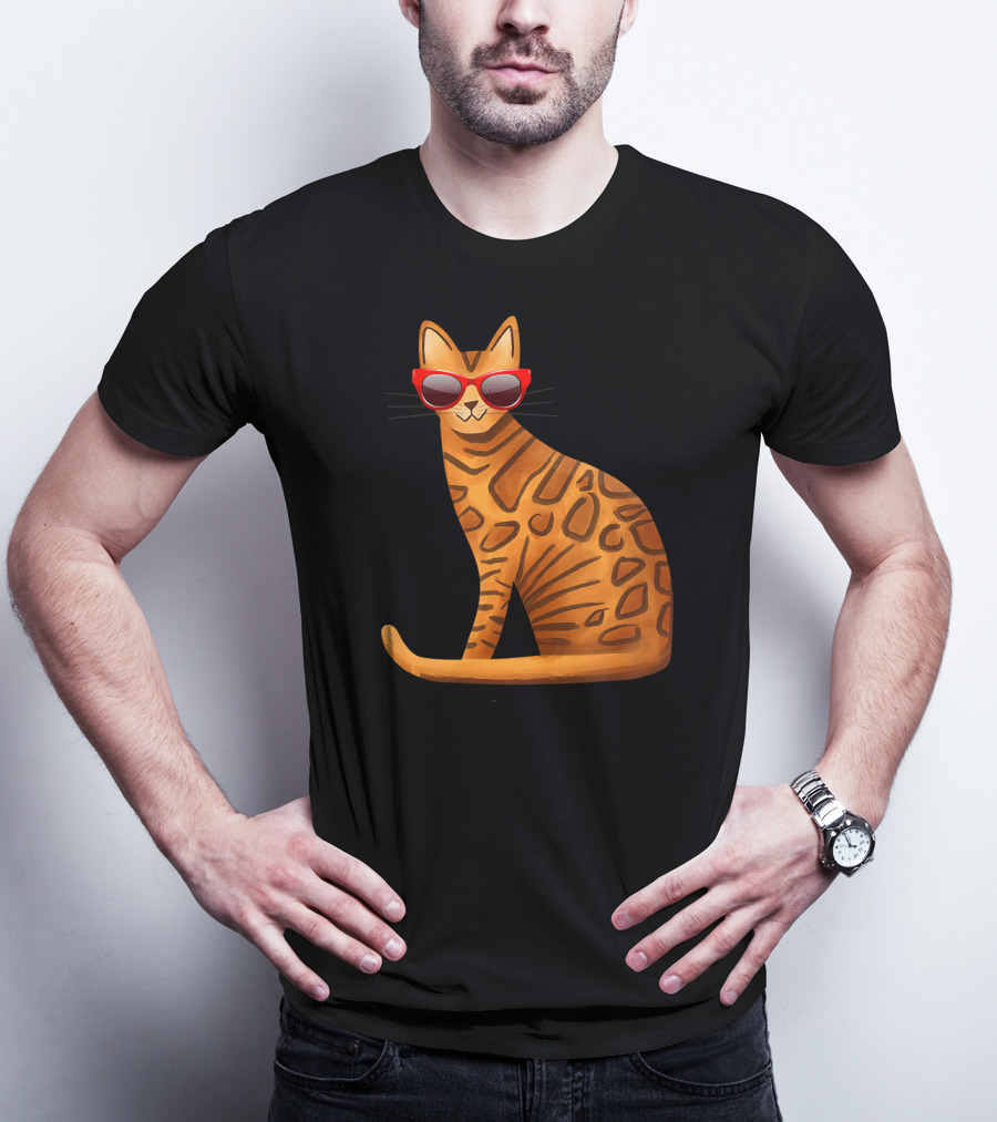 Best Cool Bengal Cat With Red Sunglasses For Summer T-Shirt