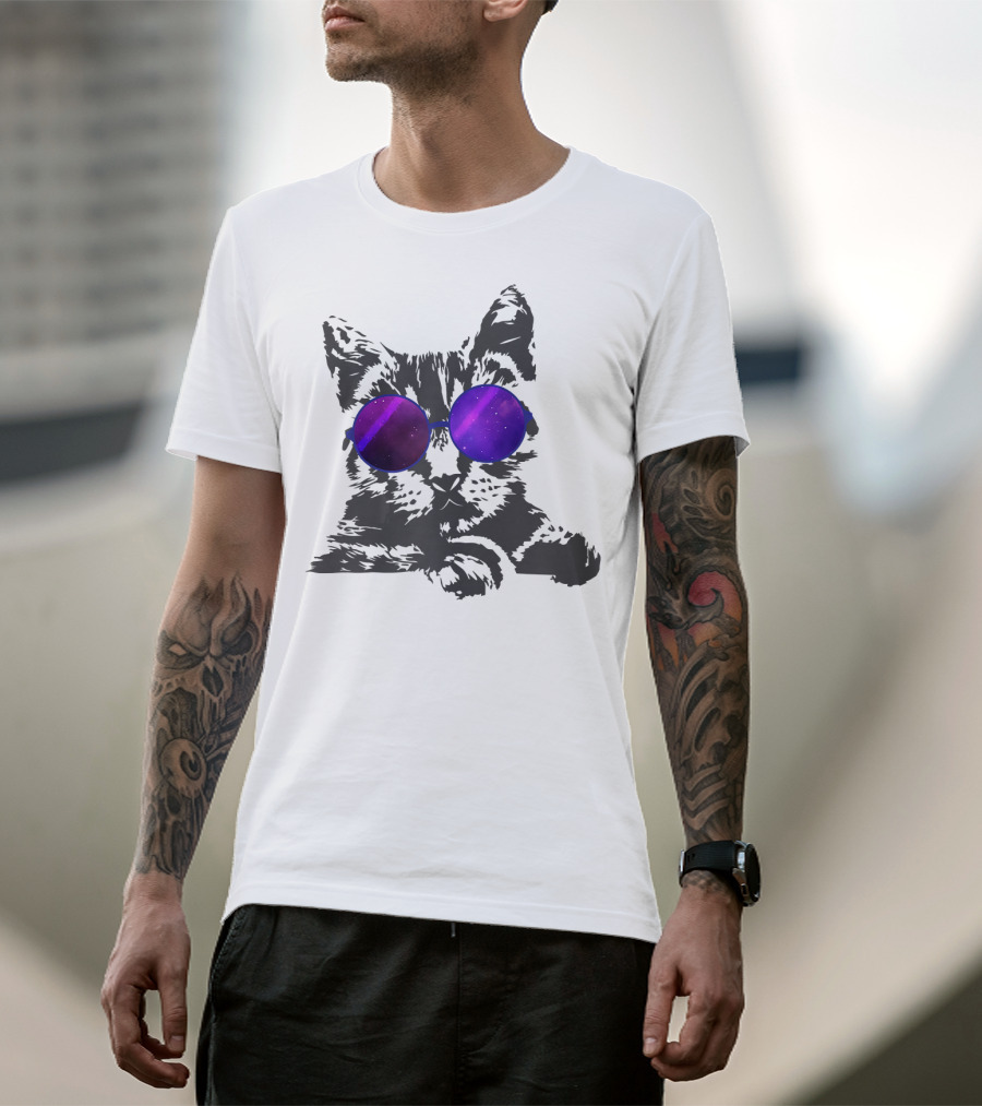 Cool Cat With Cosmic Round Sunglasses For Cat Lover T-Shirt