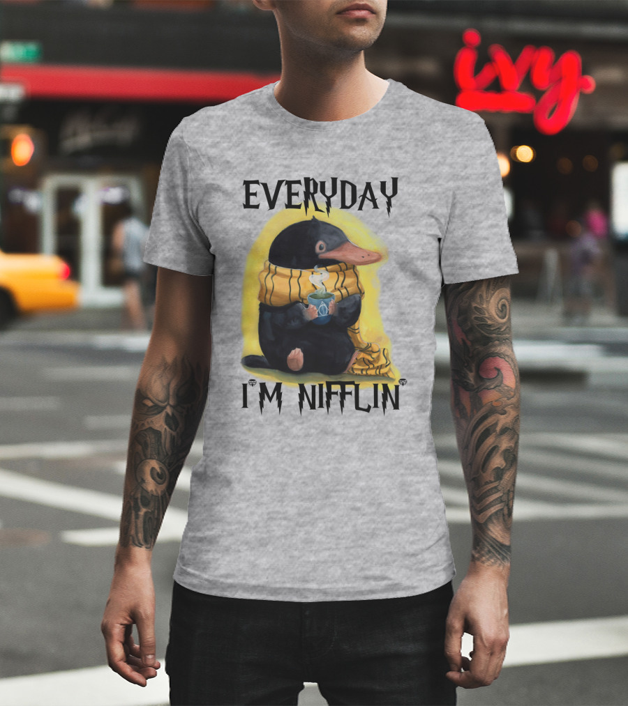 Everyday I'm Nifflin' Magical Creature With Scarf And Tea Cup T-Shirt
