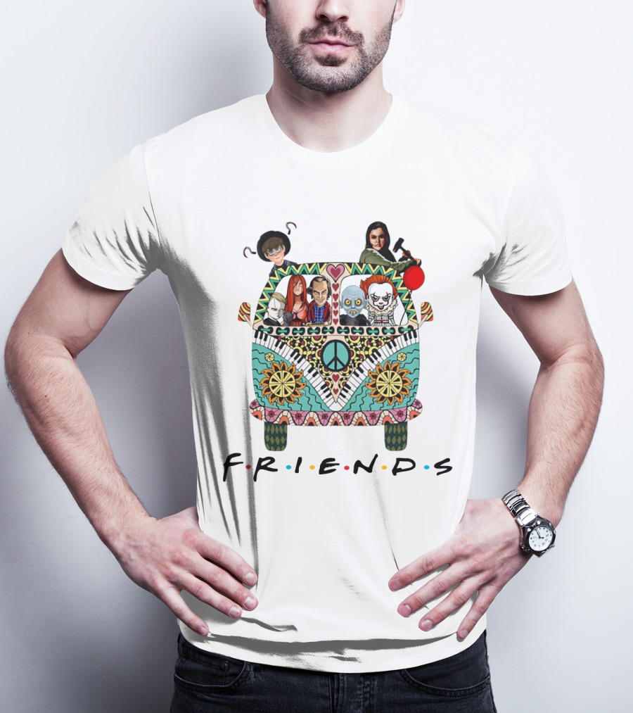 Hippie Van Journey With Friends Featuring Iconic Horror Movie Characters T-Shirt