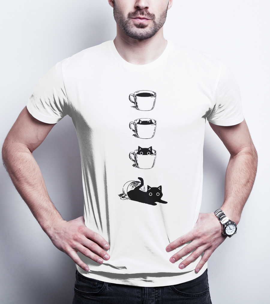 Cute Black Cat In Coffee Cups Sequence T-Shirt