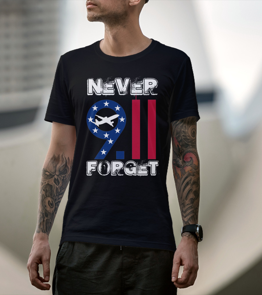 911 Never Forget 9.11 Memorial Remembrance With Stars And Airplane T-Shirt