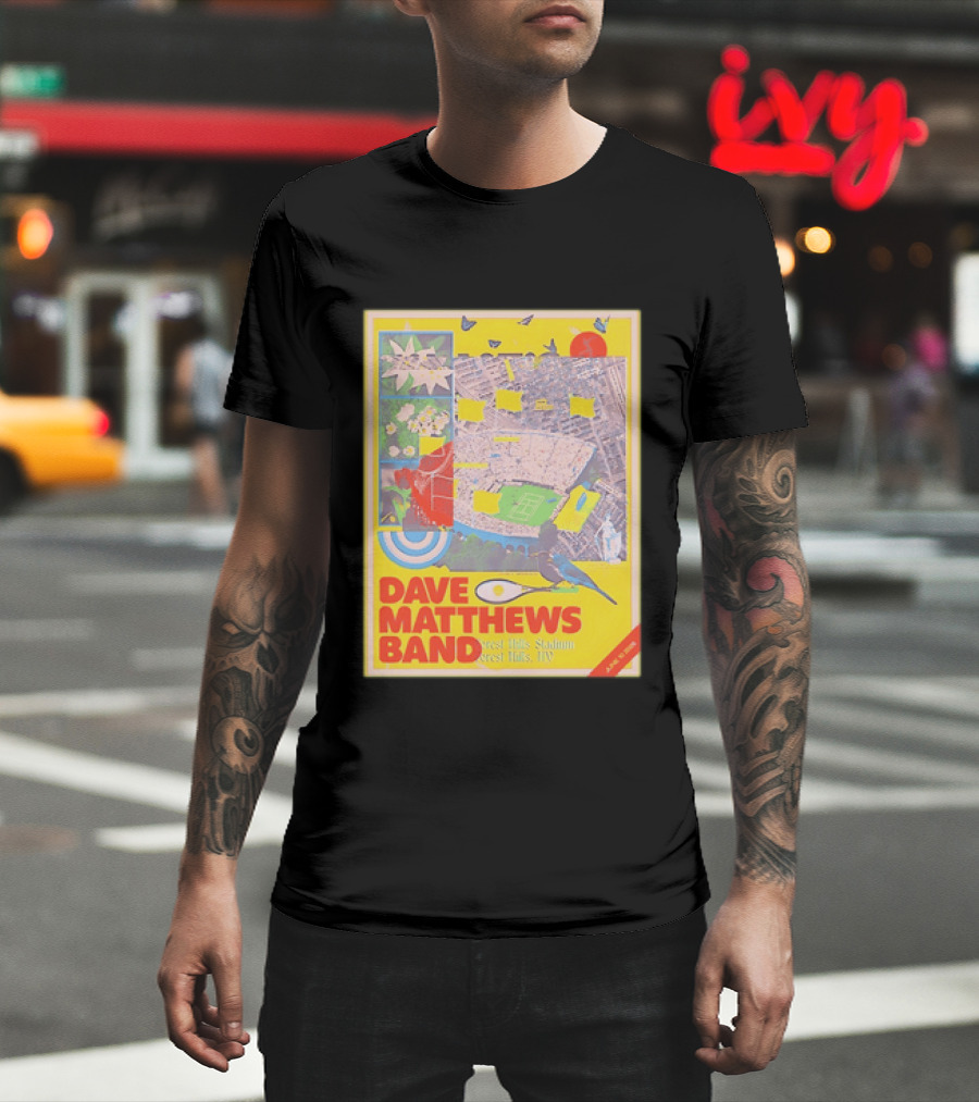 Dave Matthews Band Forest Hills NY 2026 Stadium June 10 Art Collage Stadium Map And Bird T-Shirt