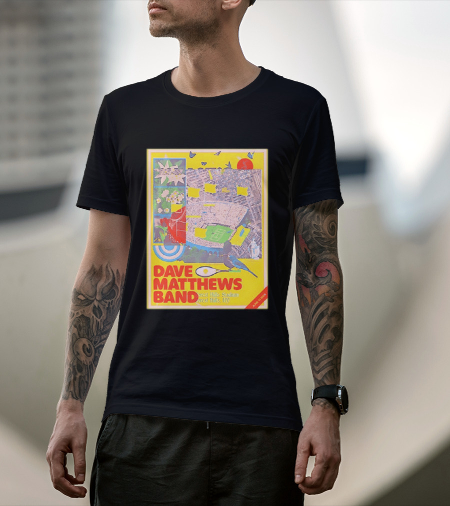 Dave Matthews Band Forest Hills NY 2026 Stadium June 10 Art Collage Stadium Map And Bird T-Shirt