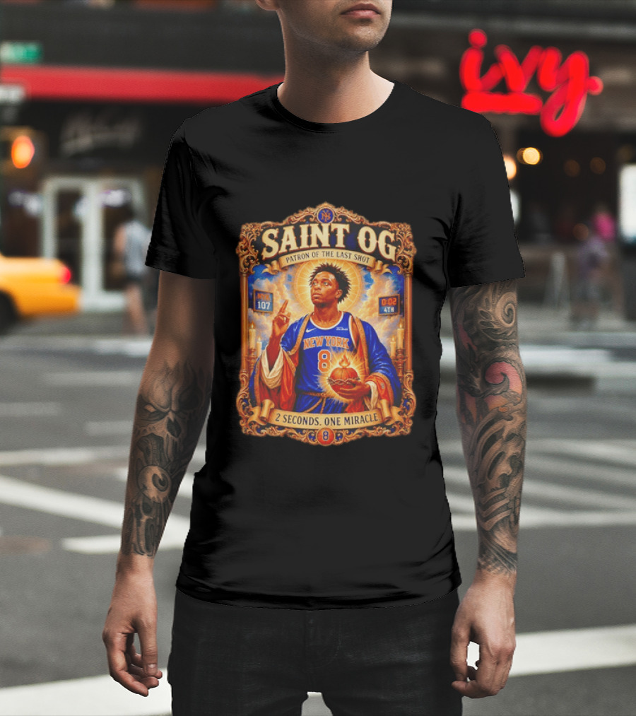 Saint OG Anunoby Patron Of The Last Shot New York Knicks 2 Seconds One Miracle T-Shirt