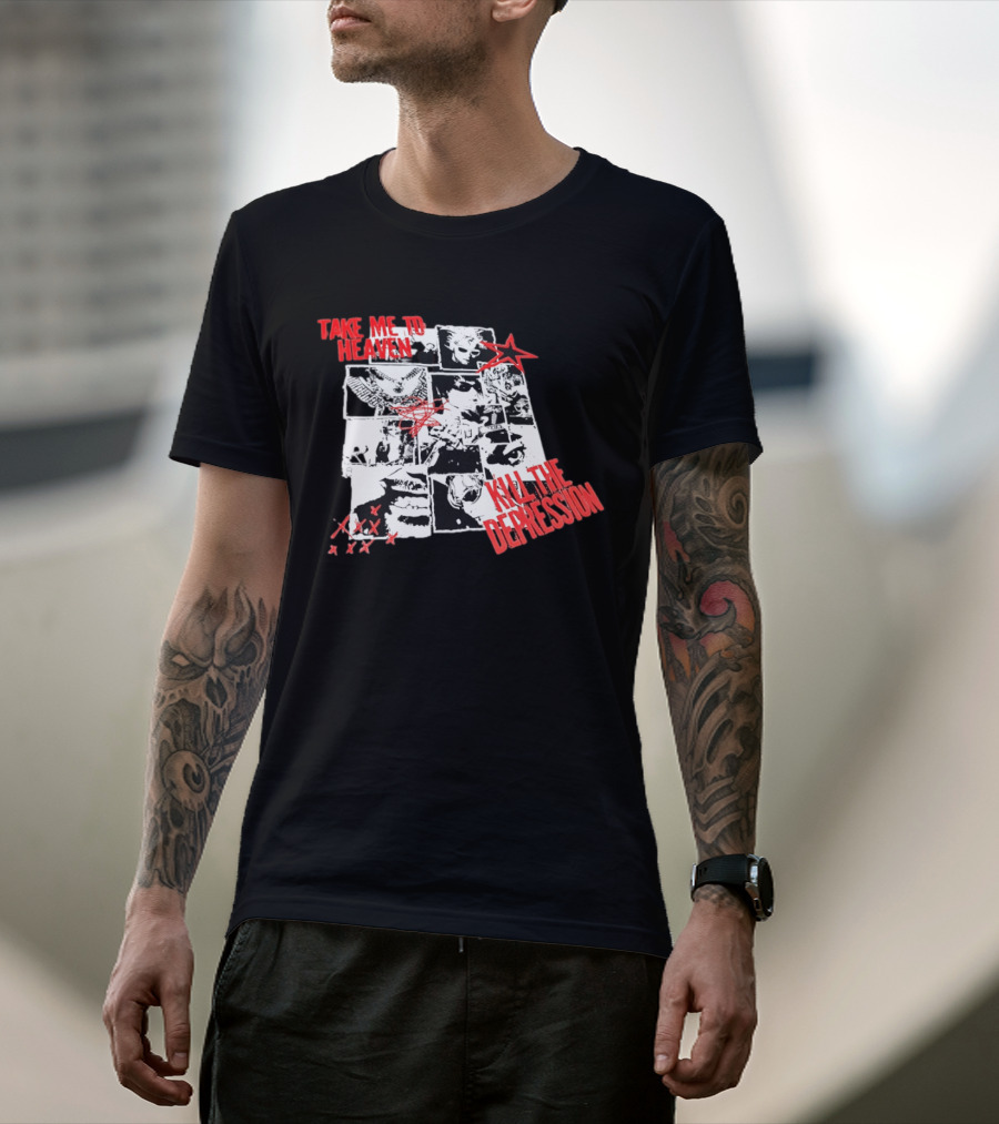 Take Me To Heaven Kill The Depression Kurt Cobain Nirvana Punk Rock Concert Collage T-Shirt