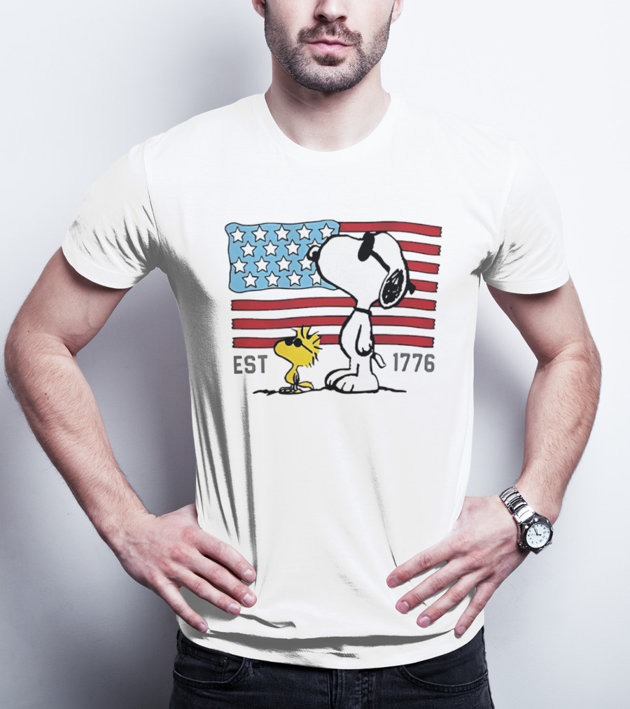 America 250th Anniversary 1776 Snoopy Woodstock With Stars And Stripes T-Shirt