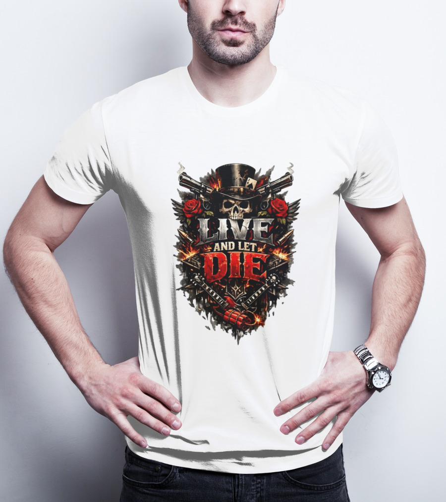 Guns N' Roses Live And Let Die Skull Roses Guns Playing Cards T-Shirt