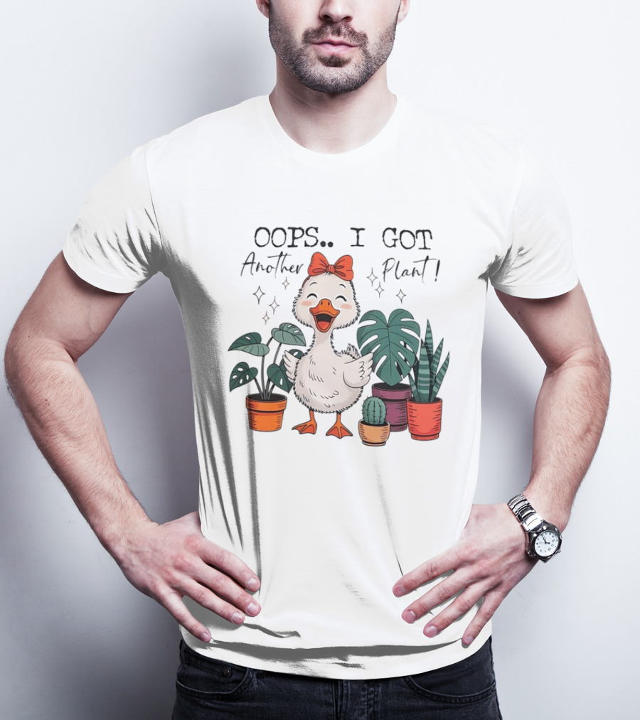 Oops I Got Another Plant Cartoon Duck Cute Bow Houseplants T-Shirt