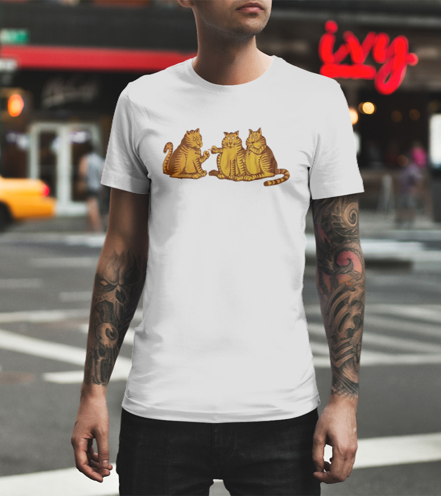 Super Cat Smoking Meme Trio Funny Cats Sharing Cigarettes T-Shirt