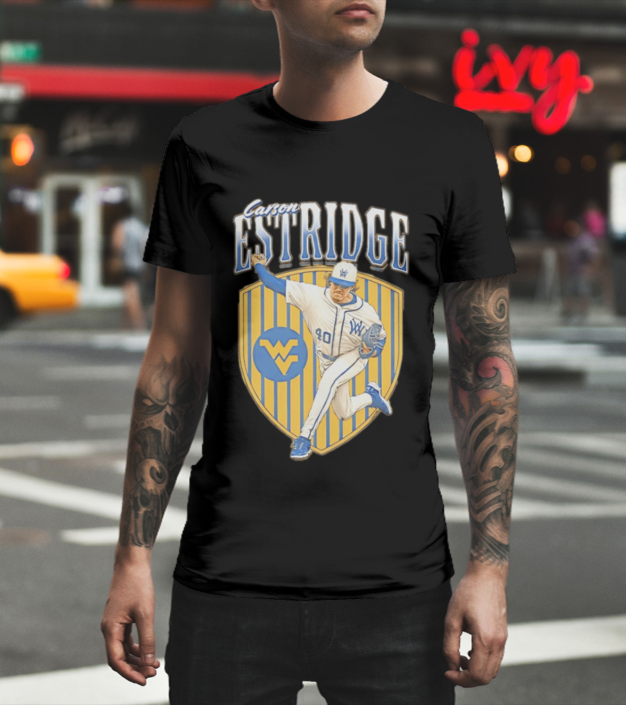 West Virginia Carson Estridge Baseball Running Pose T-Shirt