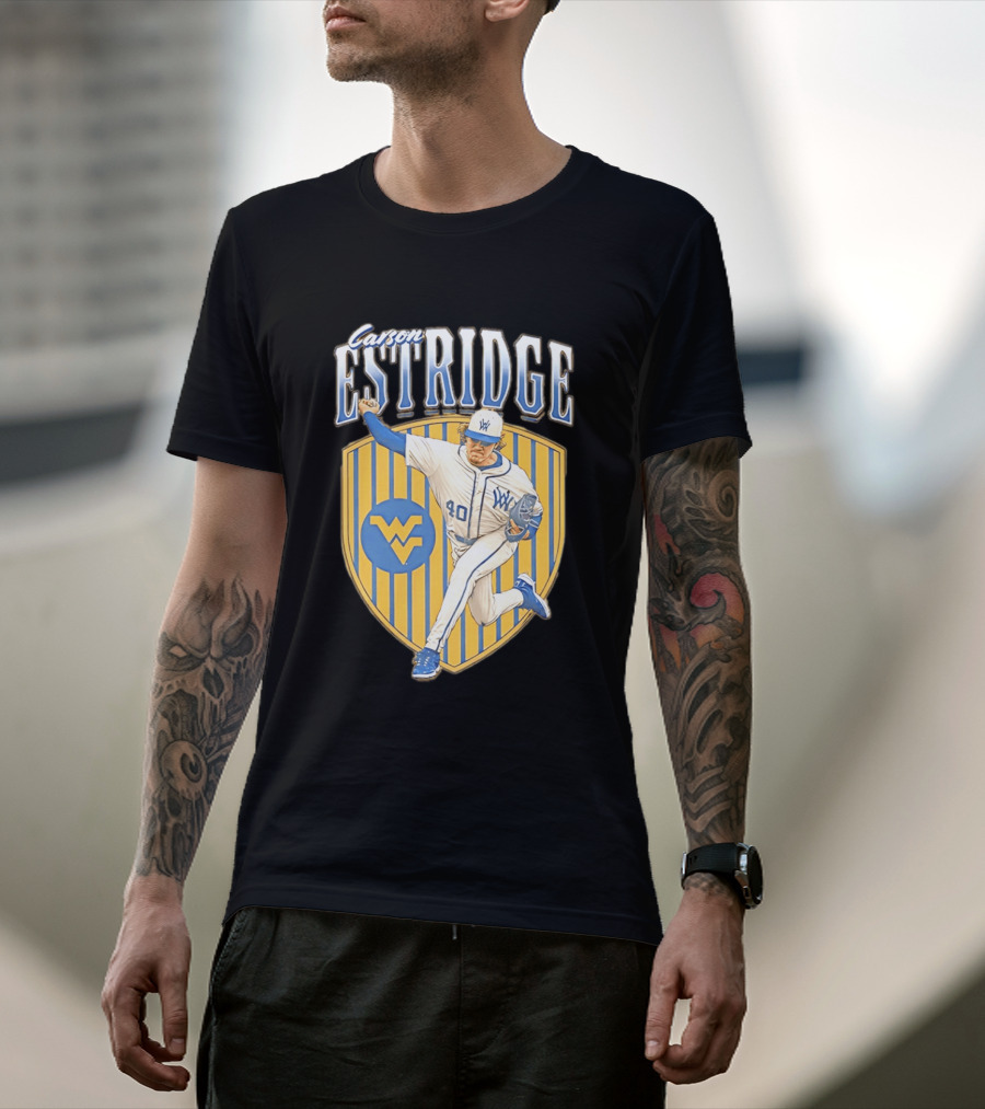 West Virginia Carson Estridge Baseball Running Pose T-Shirt