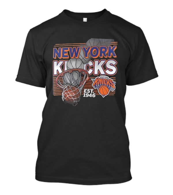 New York Knicks Basketball Hoop Net Est 1946 Team Logo 2 Sided T-Shirt