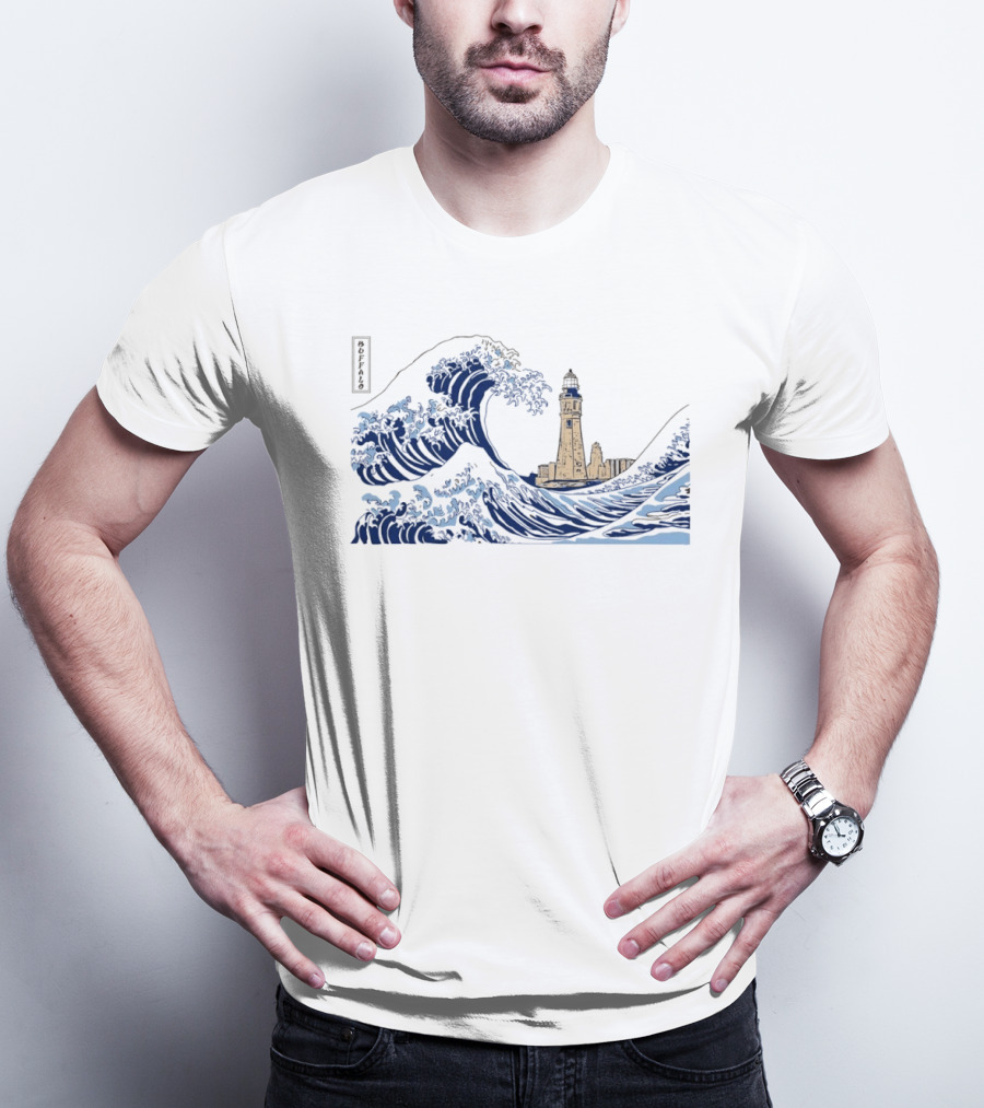 Great Wave Off Buffalo Lighthouse Print T-Shirt