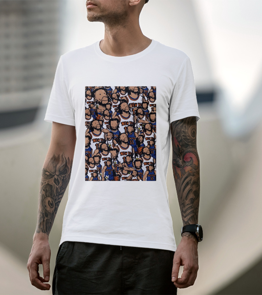 Jalen Brunson New York Knicks Number 11 NEMY Cartoon Collage T-Shirt