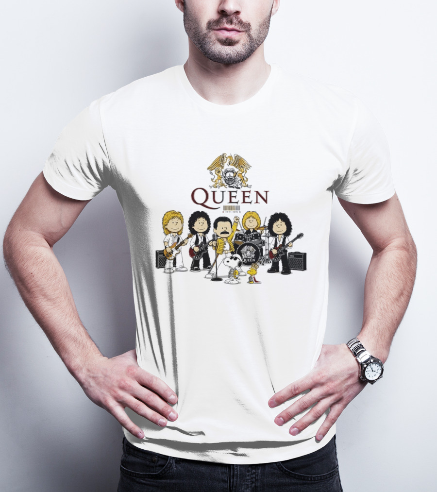 Queen Peanuts Collaboration With Snoopy And Woodstock Cartoon Band Members T-Shirt