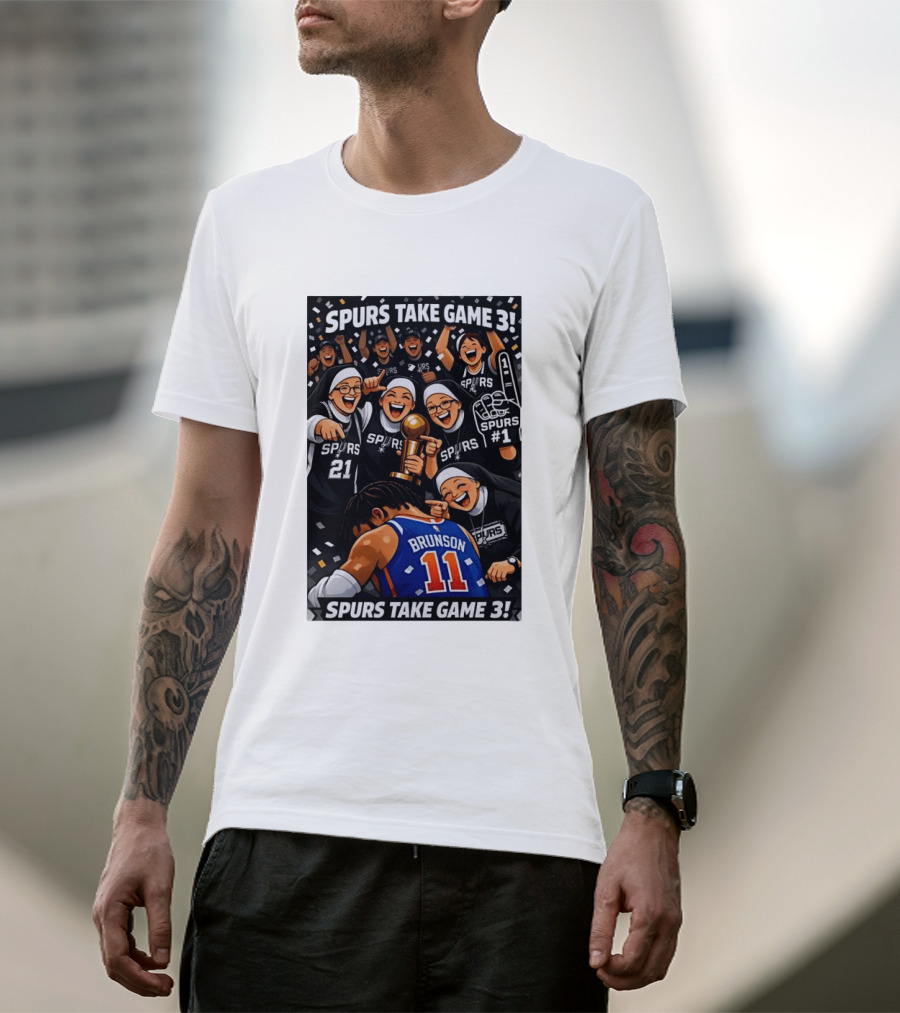 Spurs Take Game 3 Brunson Knicks Celebration Cartoon Nuns Spurs Number One T-Shirt