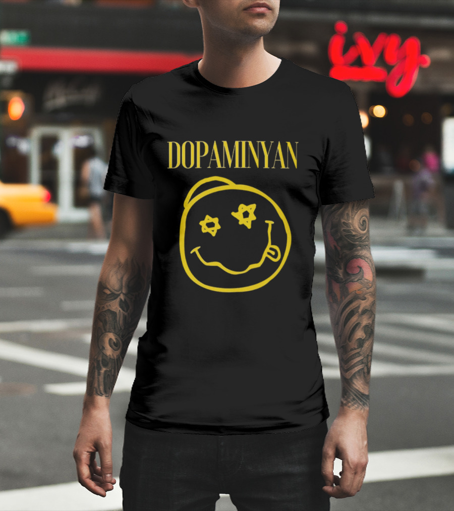 Dopaminyan Star Eyed Smiley Face Yellow T-Shirt