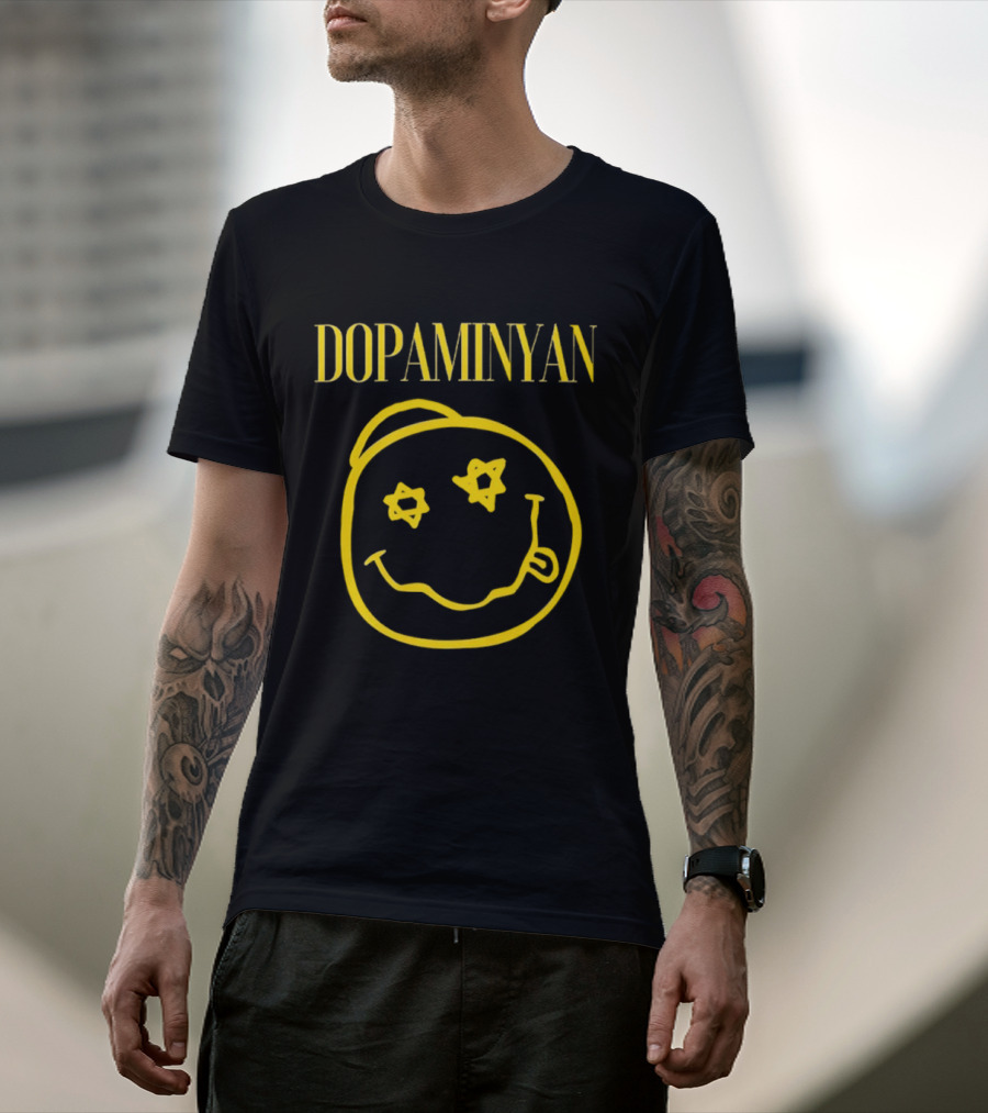 Dopaminyan Star Eyed Smiley Face Yellow T-Shirt