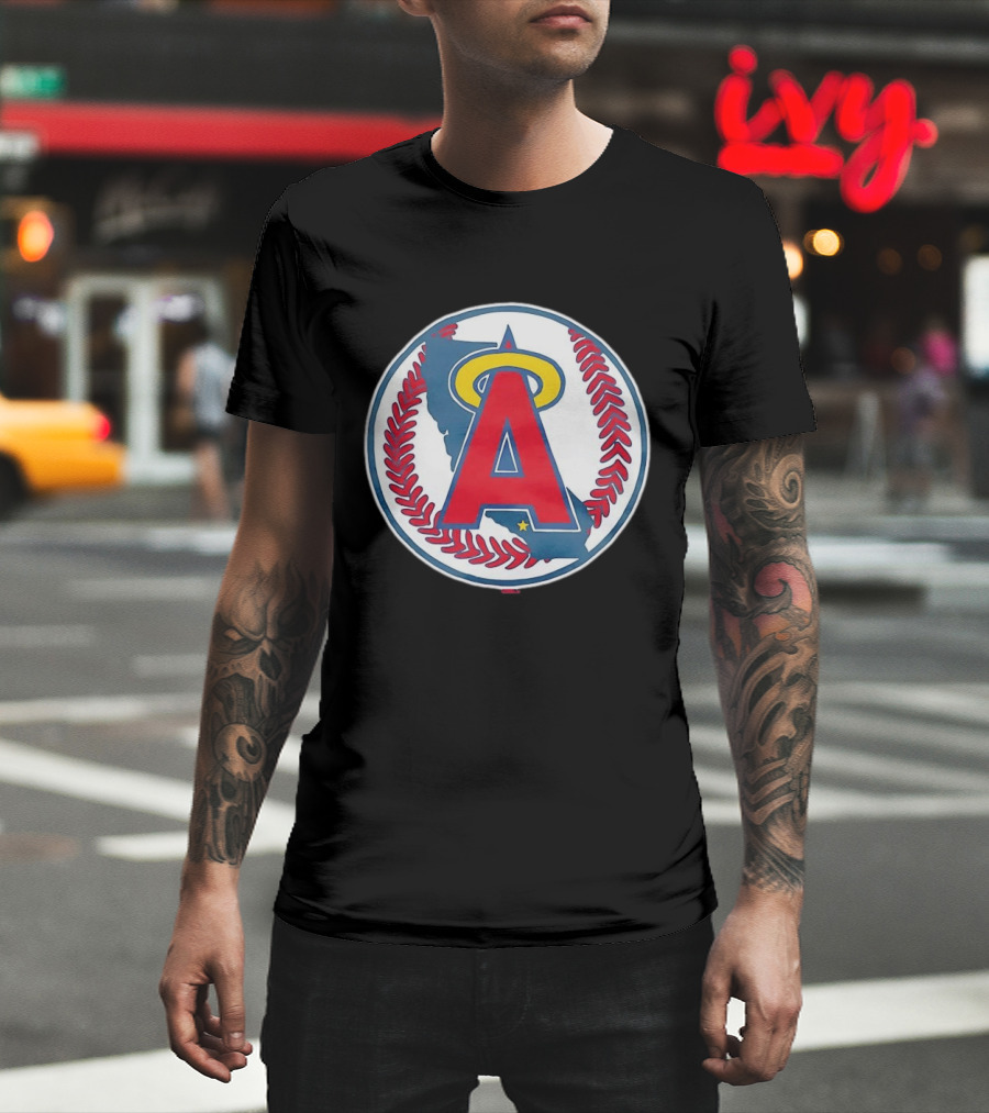 Los Angeles Angels Classic Halo A Baseball Emblem California Map T-Shirt