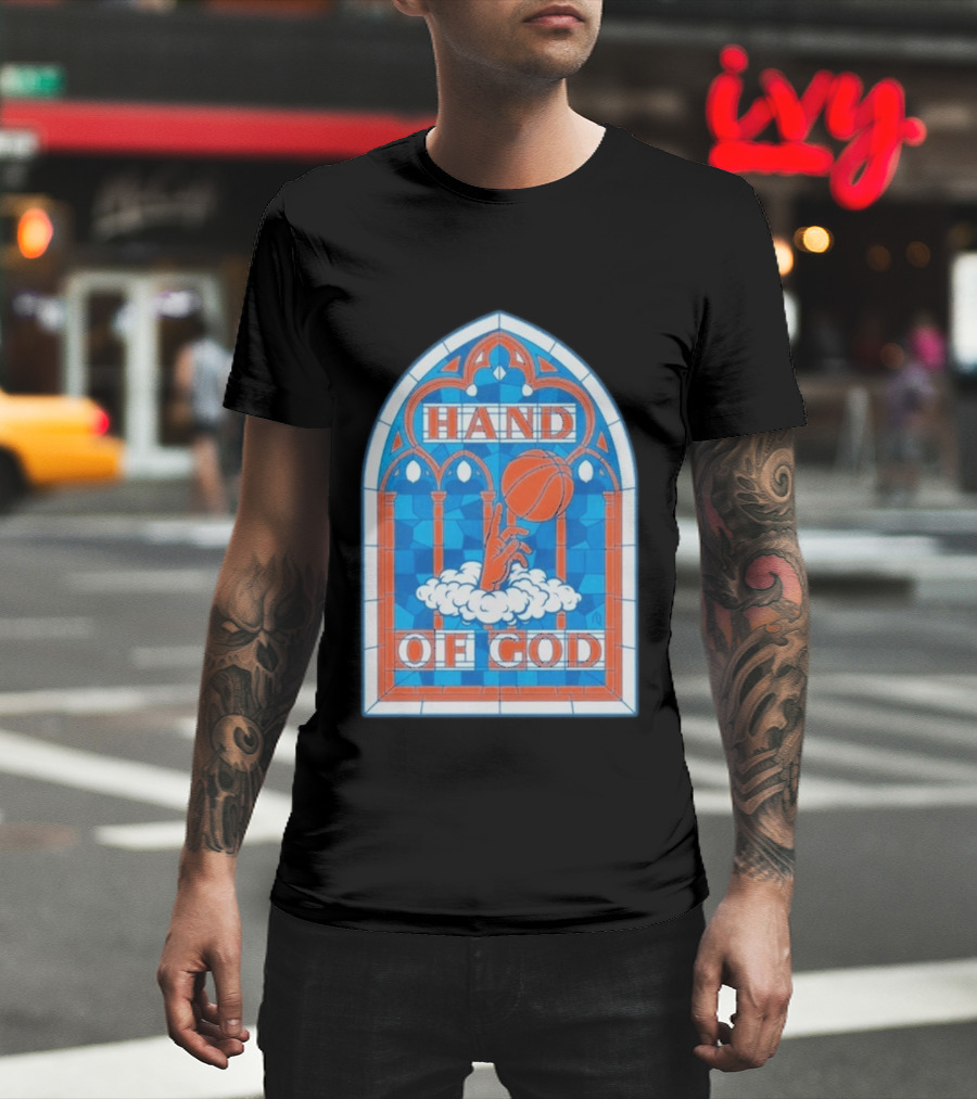 New York Knicks Basketball Stained Glass Hand Of God T-Shirt