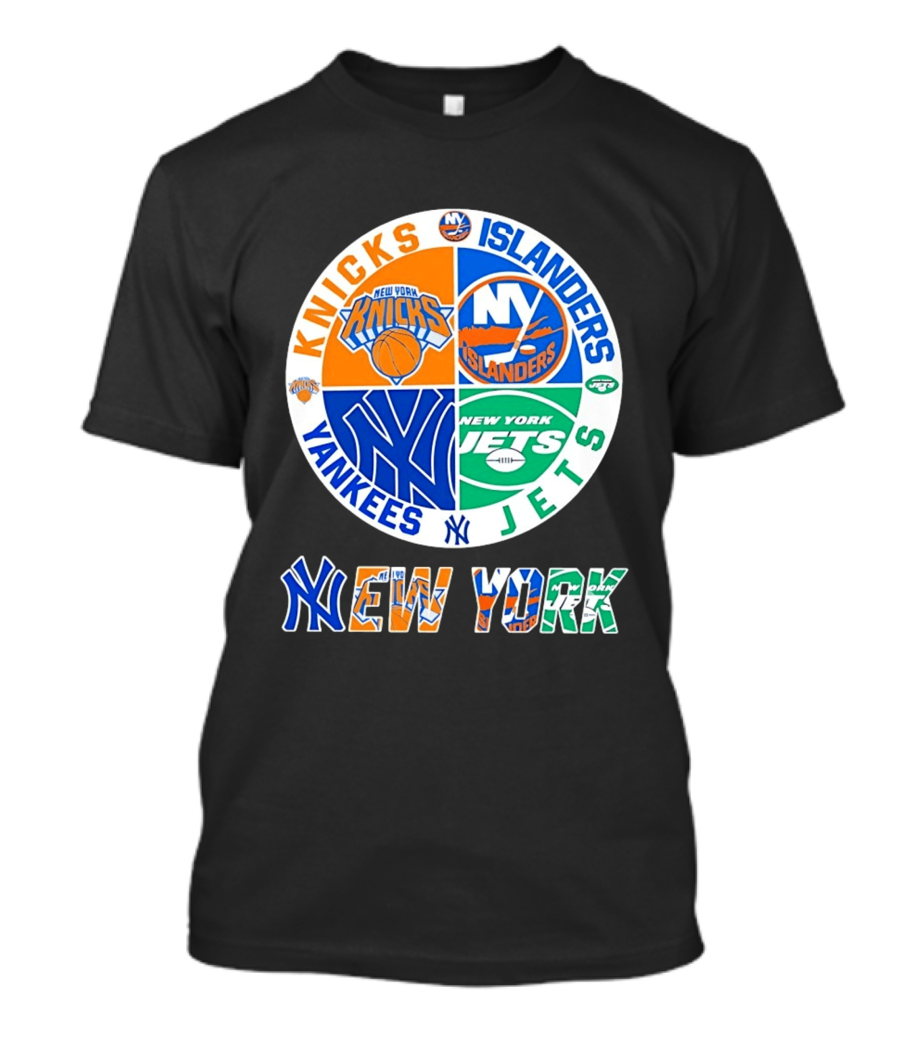 Knicks Islanders Yankees Jets New York Sports Teams Quadrant T-Shirt