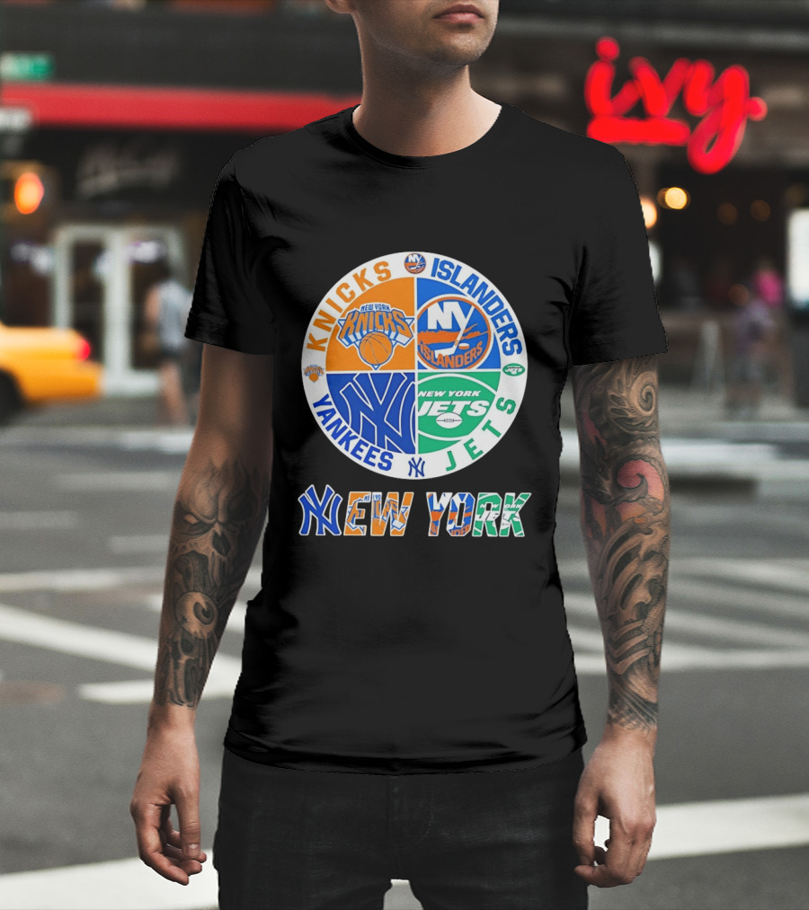 Knicks Islanders Yankees Jets New York Sports Teams Quadrant T-Shirt