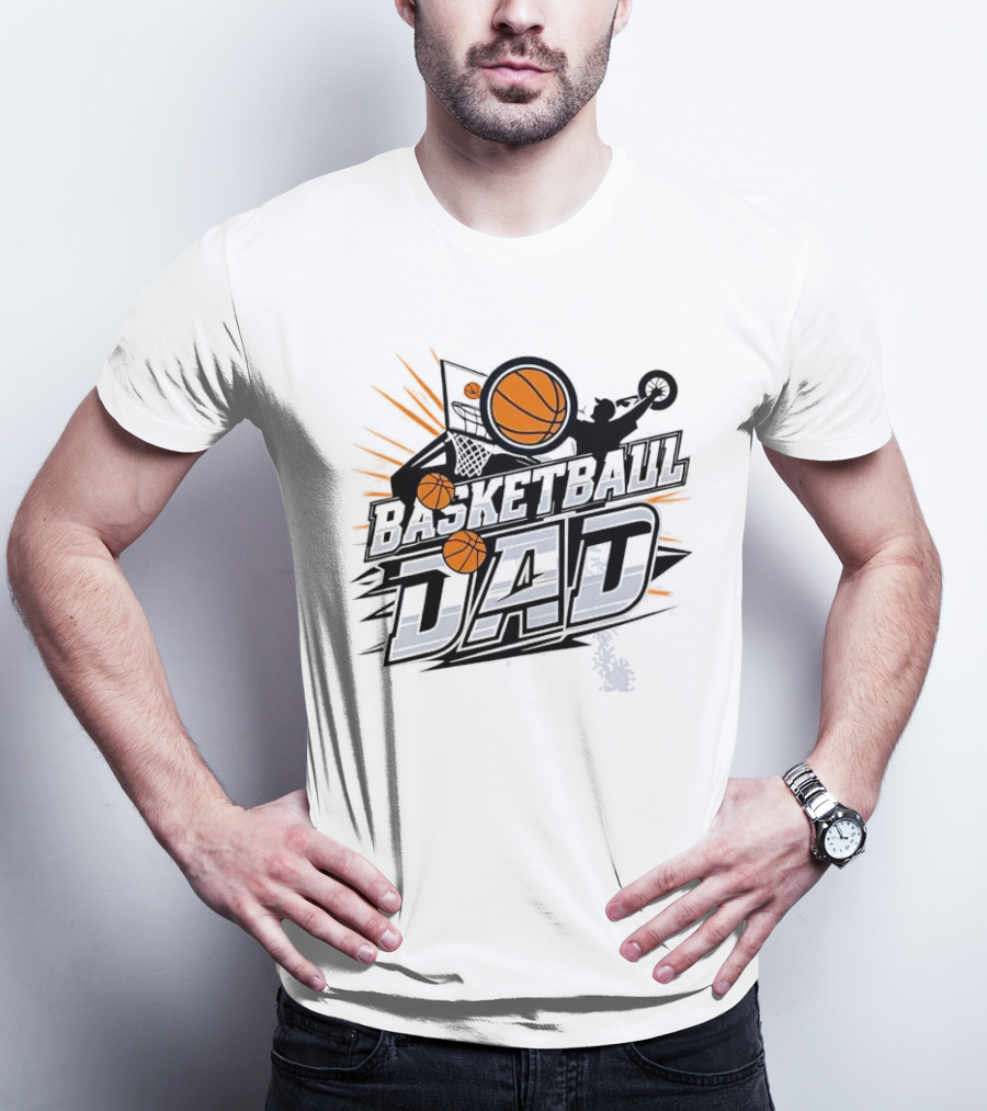 Basketball Dad Flying Ball Action Hoop T-Shirt