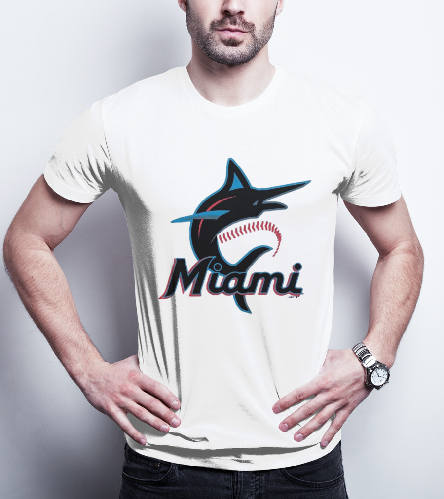 Miami Marlins Marlin Leaping Fish Miami Script T-Shirt
