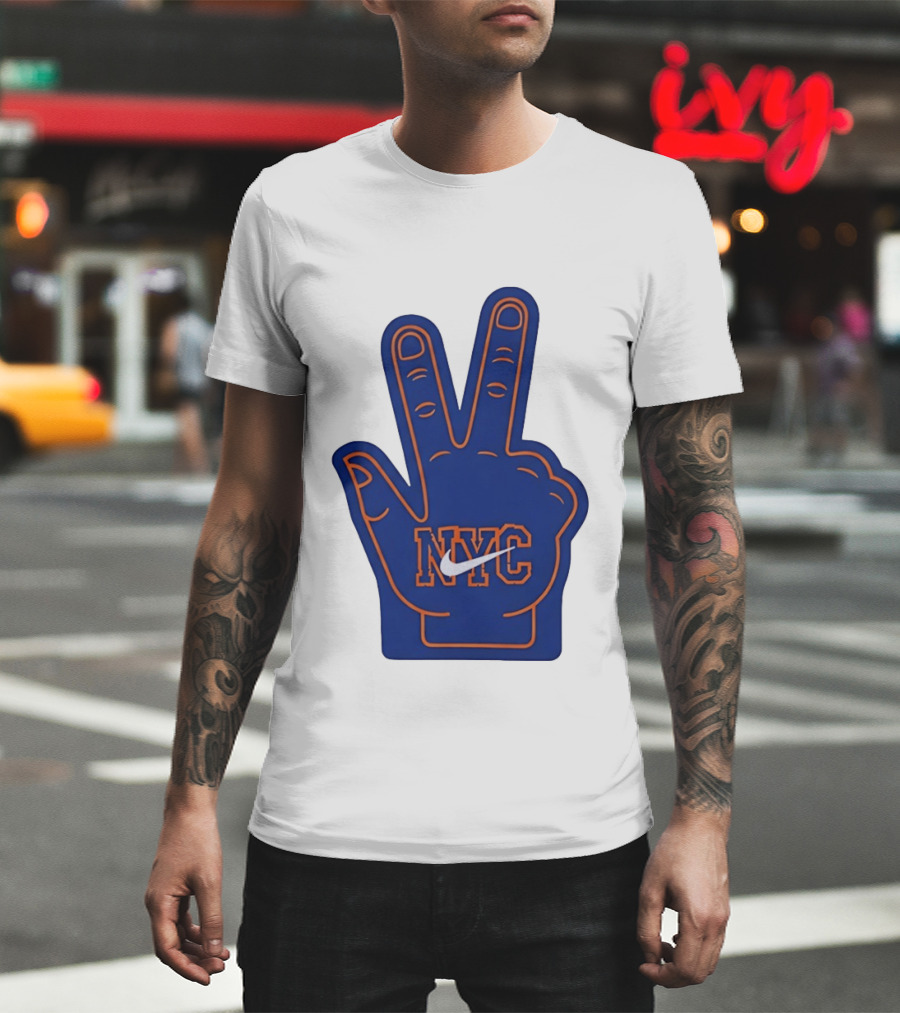 NYC Foam Finger Peace Sign New York Knicks Basketball T-Shirt