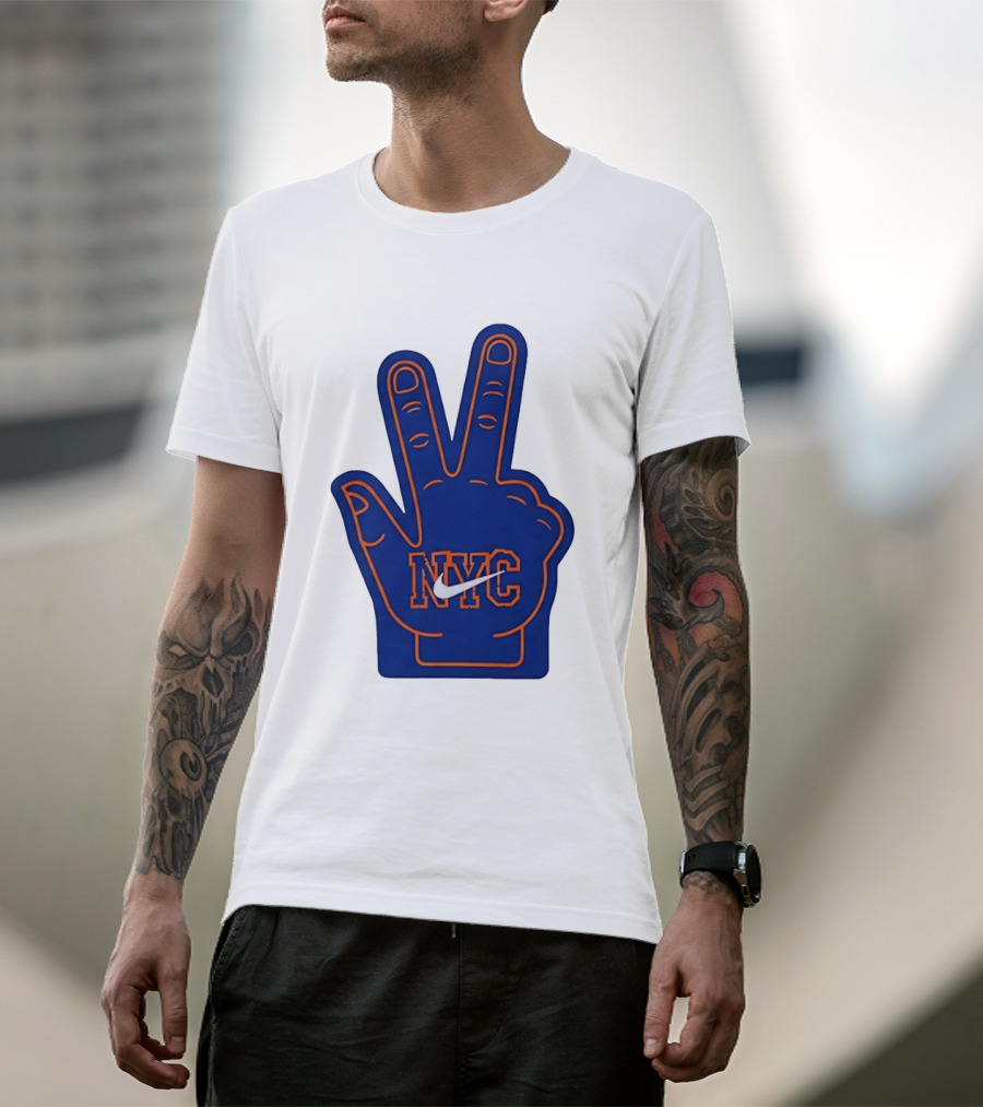 NYC Foam Finger Peace Sign New York Knicks Basketball T-Shirt