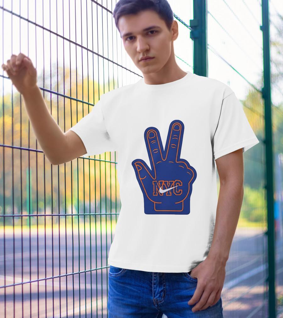 NYC Foam Finger Peace Sign New York Knicks Basketball T-Shirt
